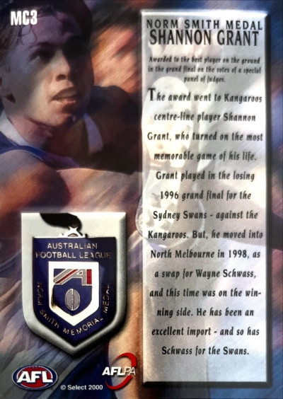 2000 AFL Millennium Series SHANNON GRANT North Melbourne Kangaroos Norm Smith Medallist Card
