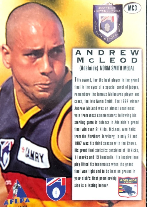 1998 AFL Signature Series ANDREW McLEOD Adelaide Crows Norm Smith ...