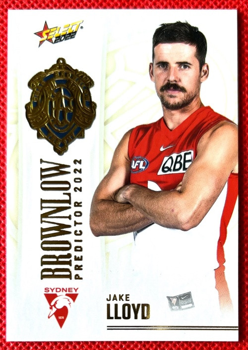 2022 AFL SELECT GOLD JAKE LLOYD SYDNEY SWANS BROWNLOW PREDICTOR CARD