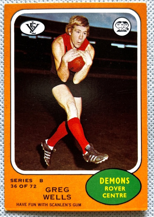 1973B SERIES VFL SCANLENS CARD #36 GREG WELLS MELBOURNE DEMONS CARD