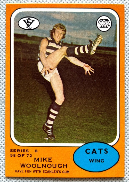 1973B SERIES VFL SCANLENS CARD #58 MIKE WOOLNOUGH GEELONG CATS