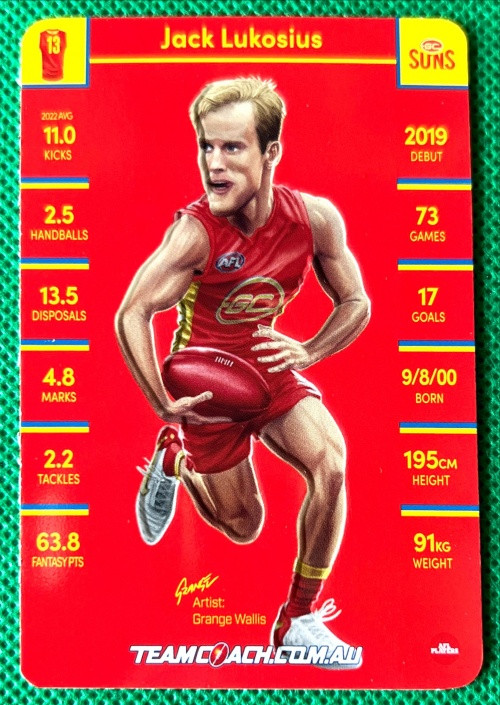 2023 AFL TEAM COACH JACK LUKOSIUS GOLD COAST SUNS WILDCARD