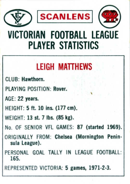 1974 SCANLENS #58 GEORGE YOUNG ST KILDA SAINTS