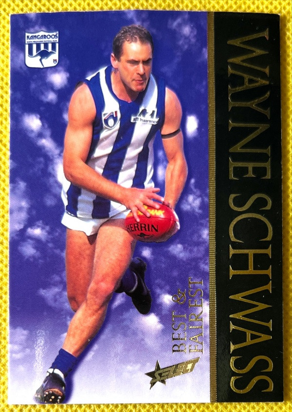 1996 SELECT WAYNE SCHWASS NORTH MELBOURNE KANGAROOS BEST & FAIREST CARD