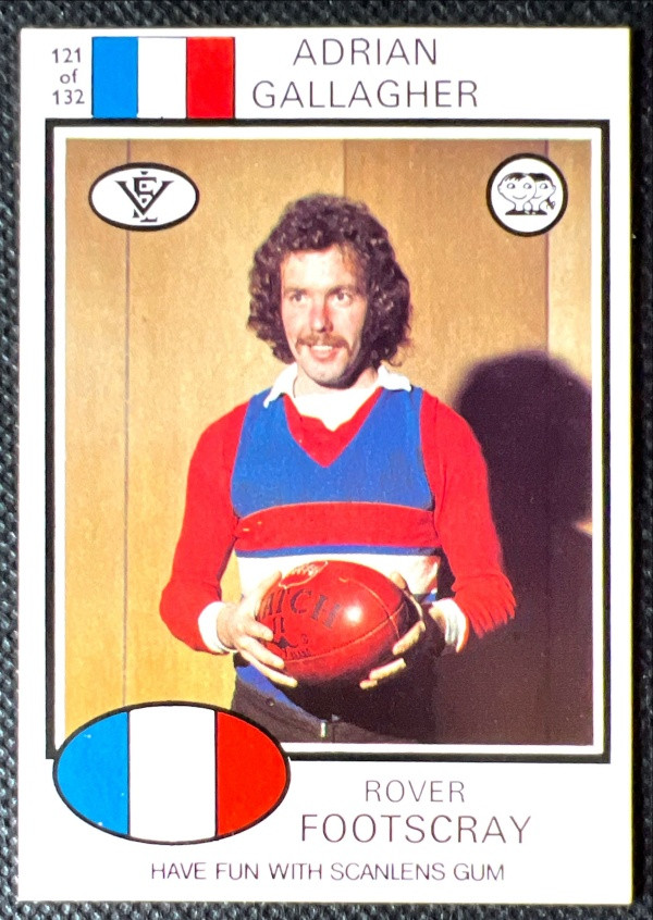1975 VFL SCANLENS # 121 ADRIAN GALLAGHER FOOTSCRAY BULLDOGS CARD