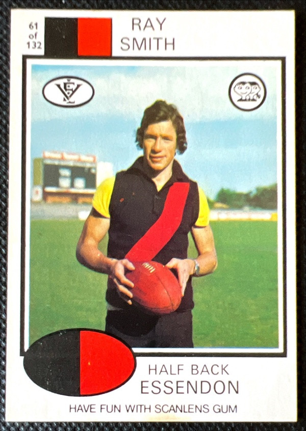 1975 VFL SCANLENS #61 RAY SMITH ESSENDON BOMBERS CARD