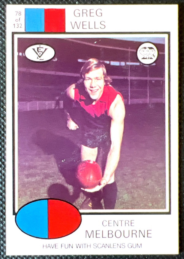 1975 VFL SCANLENS #78 GREG WELLS MELBOURNE DEMONS CARD
