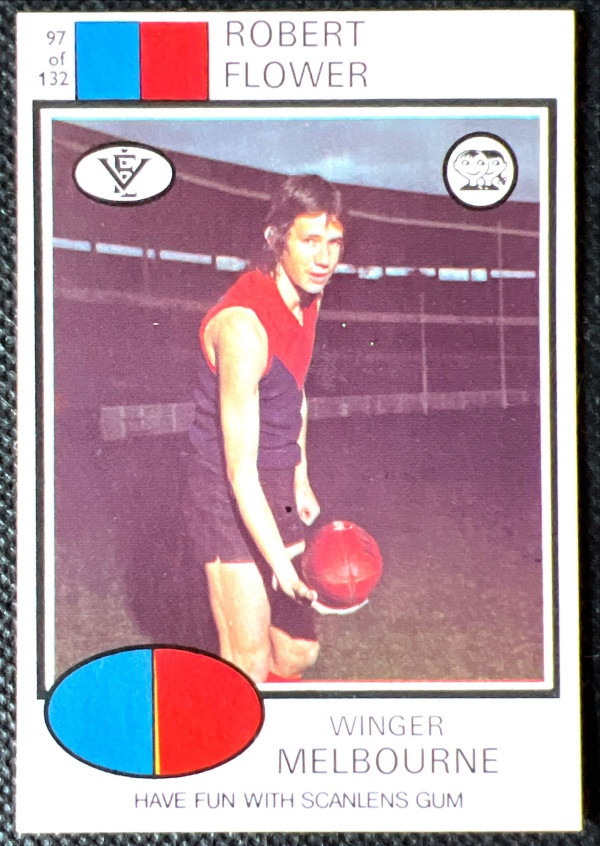 1975 VFL SCANLENS #97 ROBERT FLOWER MELBOURNE DEMONS CARD