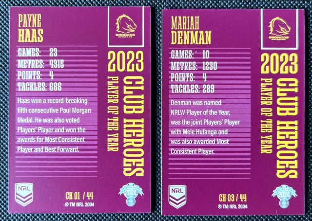 2024 NRL TRADERS TITANIUM PAYNE HAAS & MARIAH DENMAN BRISBANE BRONCOS ...