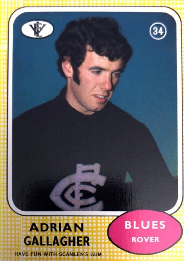 1972 VFL Scanlens #34 ADRIAN GALLAGHER Carton Blues Card