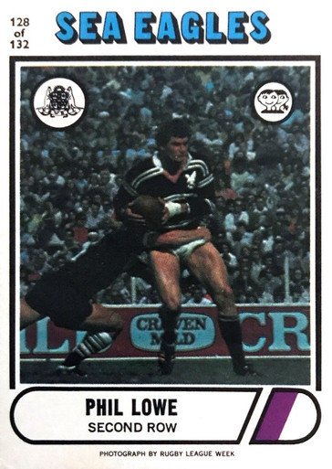 1976 Scanlens #128 PHIL LOWE Manly Sea-Eagles Rugby League Card