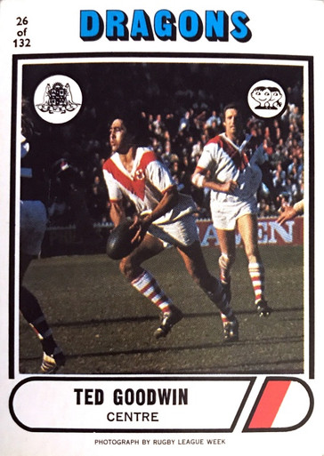 1976 Scanlens #26 TED GOODWIN St George Dragons Rugby League Card