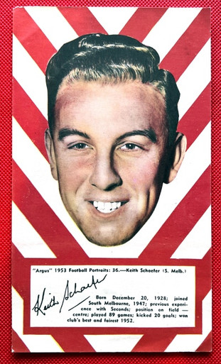 1953 VFL Argus Football Portraits 36 KEITH SCHAEFER SOUTH MELBOURNE SWANS