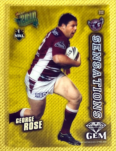 2010 NRL ELITE GEORGE ROSE MANLY SEA-EAGLES SENSATIONS GEM CARD