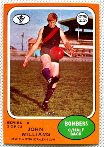 1973B SERIES VFL SCANLENS CARD #02 JOHN WILLIAMS ESSENDON BOMBERS CARD