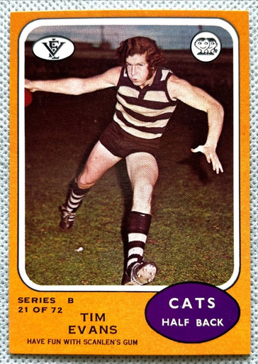 1973B SERIES VFL SCANLENS CARD #21 TIM EVANS GEELONG CATS CARD