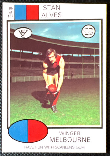 1975 VFL SCANLENS #86 STAN ALVES MELBOURNE DEMONS CARD