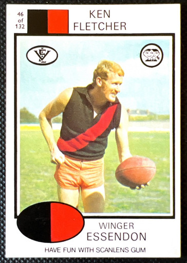 1975 VFL SCANLENS #46 KEN FLETCHER ESSENDON BOMBERS CARD