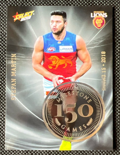 2019 AFL SELECT FOOTY STARS MG09 STEFAN MARTIN BRISBANE LIONS 150 GAME ...