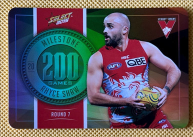 2015 AFL SELECT FOOTY STARS MG79 RHYCE SHAW SYDNEY SWANS 200 GAME ...