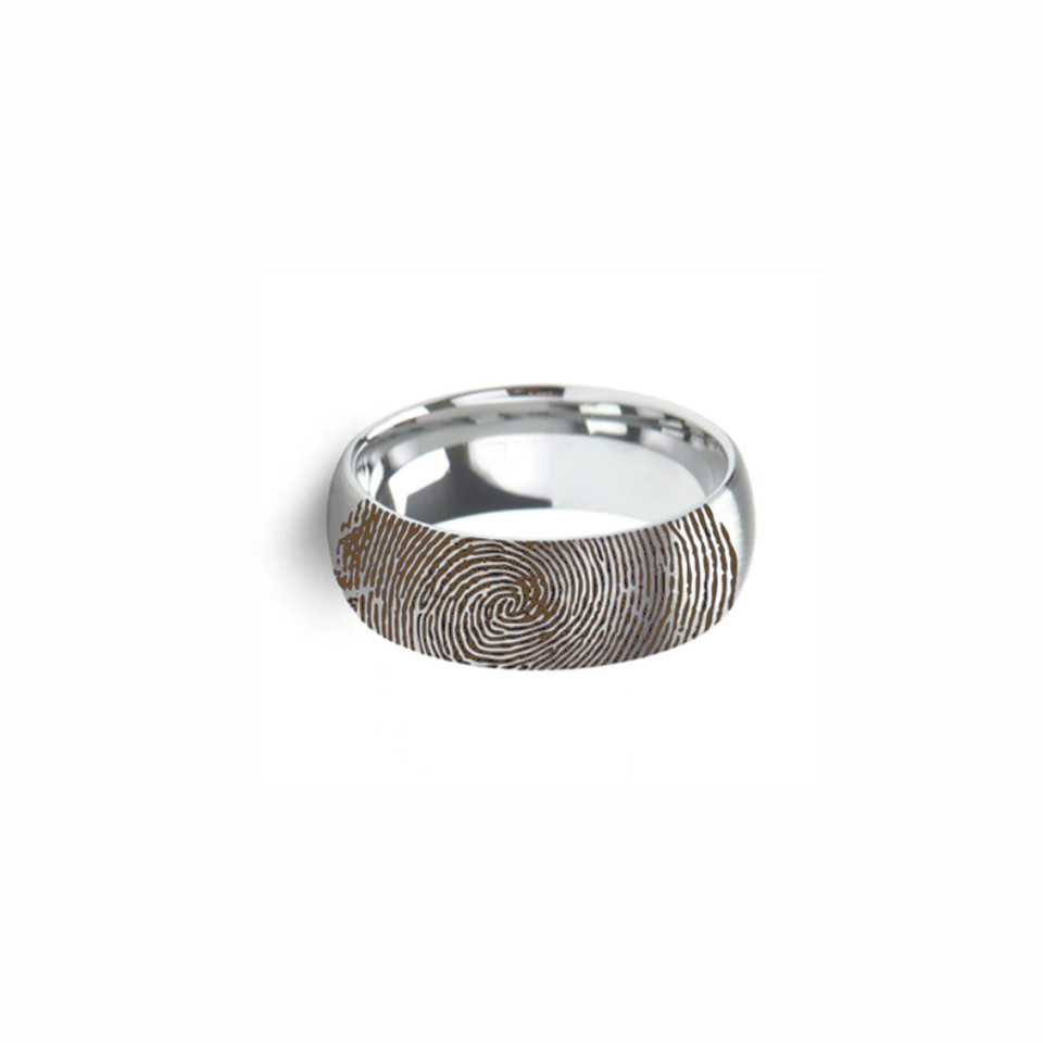 Your Real Fingerprint Engraved Domed Rounded Stainless steel Ring Matte ...