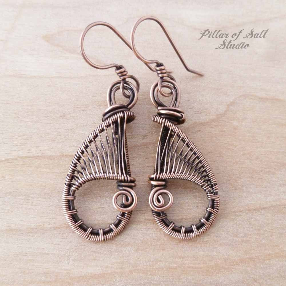 Solid copper woven wire teardrop earrings / earthy jewelry by Pillar of ...