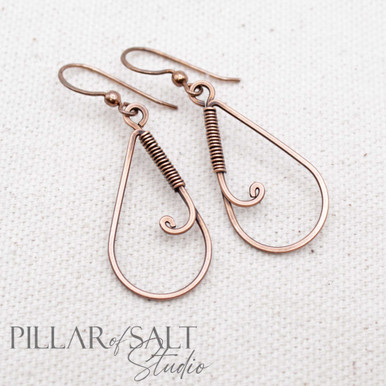 Copper Wire Wrapped Teardrop Earrings