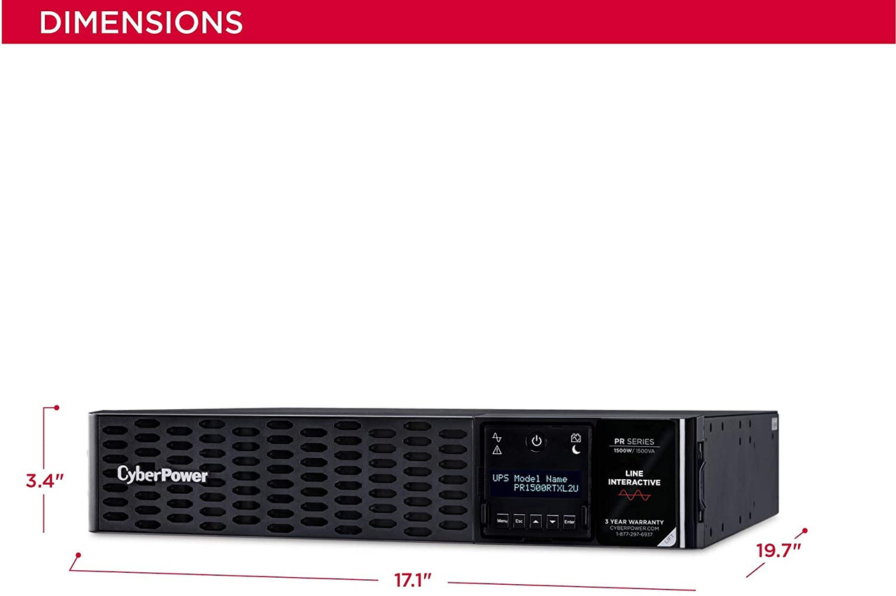 CyberPower PR1500RTXL2U Smart App Sinewave UPS System, 1500VA/1500W, 8 Outlets, 2U Rack/Tower ...