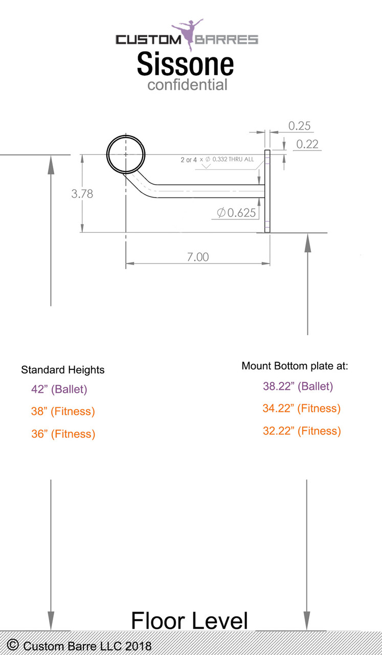SISSONE - Single Wall Mounted Ballet Barre Bracket