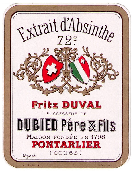 Antique Duval Absinthe Bottle Label, 72 Degree