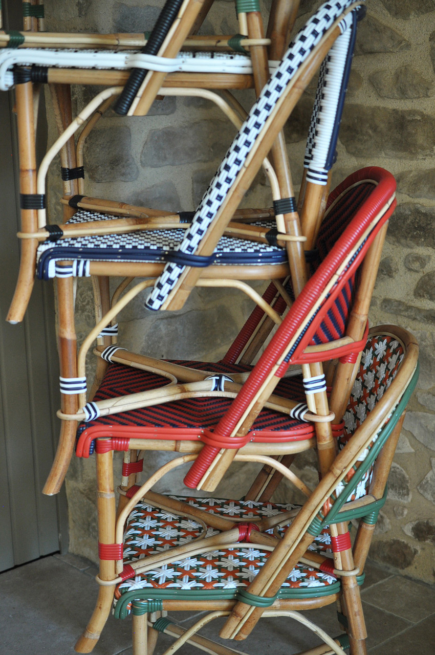 Valence French Bistro Rattan Chair - Large Squares - Navy Blue/Gold ...