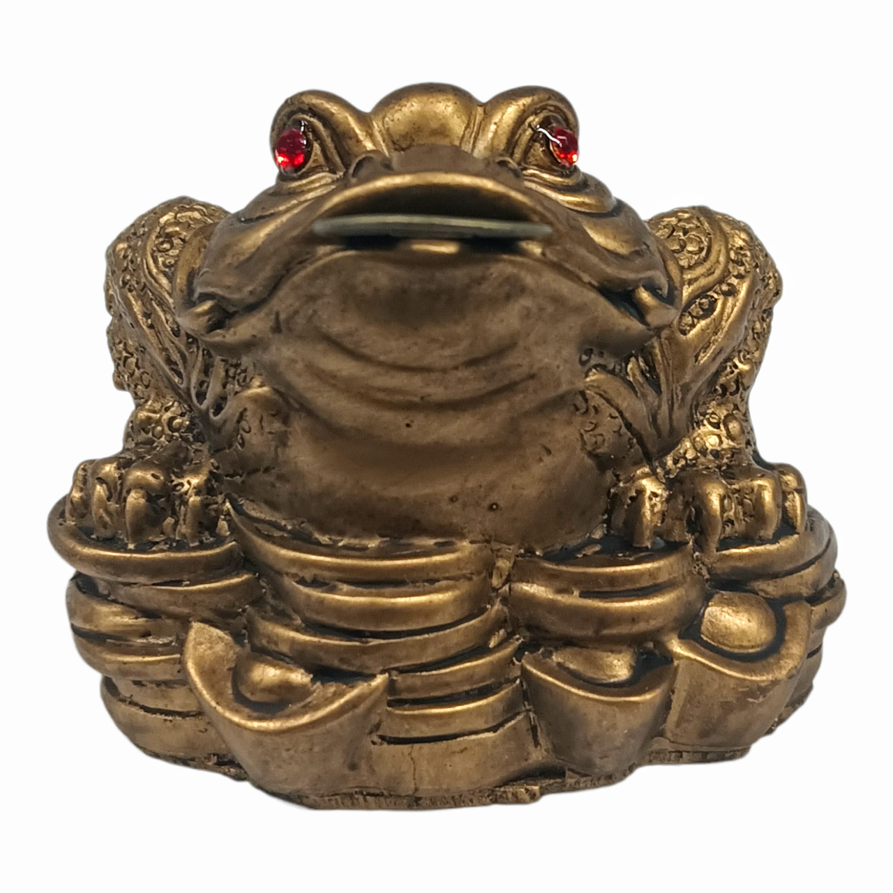 Lucky Brass Money Frog With Coin In Mouth 3.5" Statue - Botanica San Lazaro