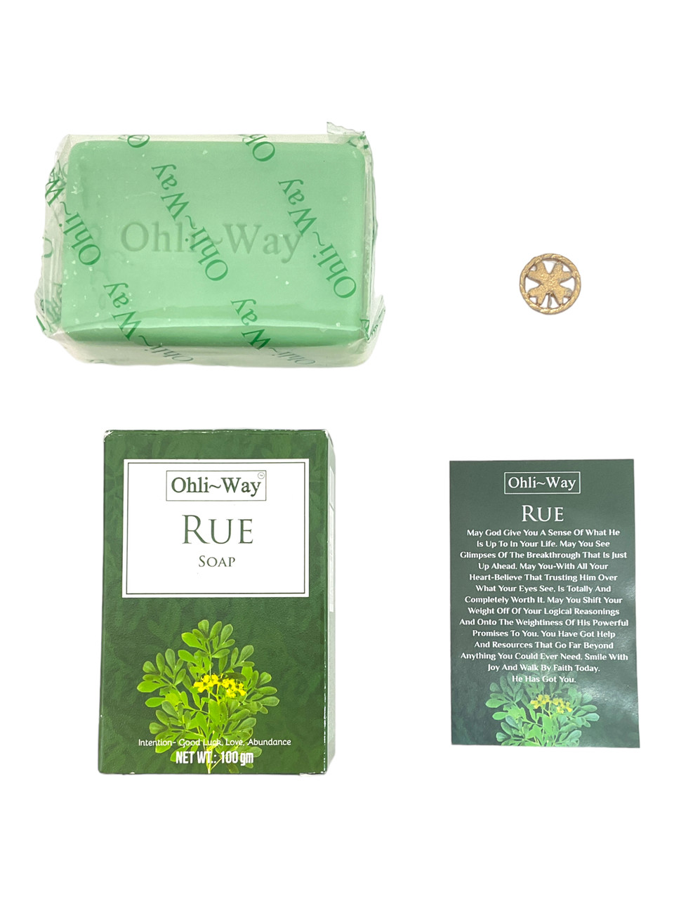 Rue Ruda / Soap Bar / English-Spanish Prayer Card & Charm / Clear ...