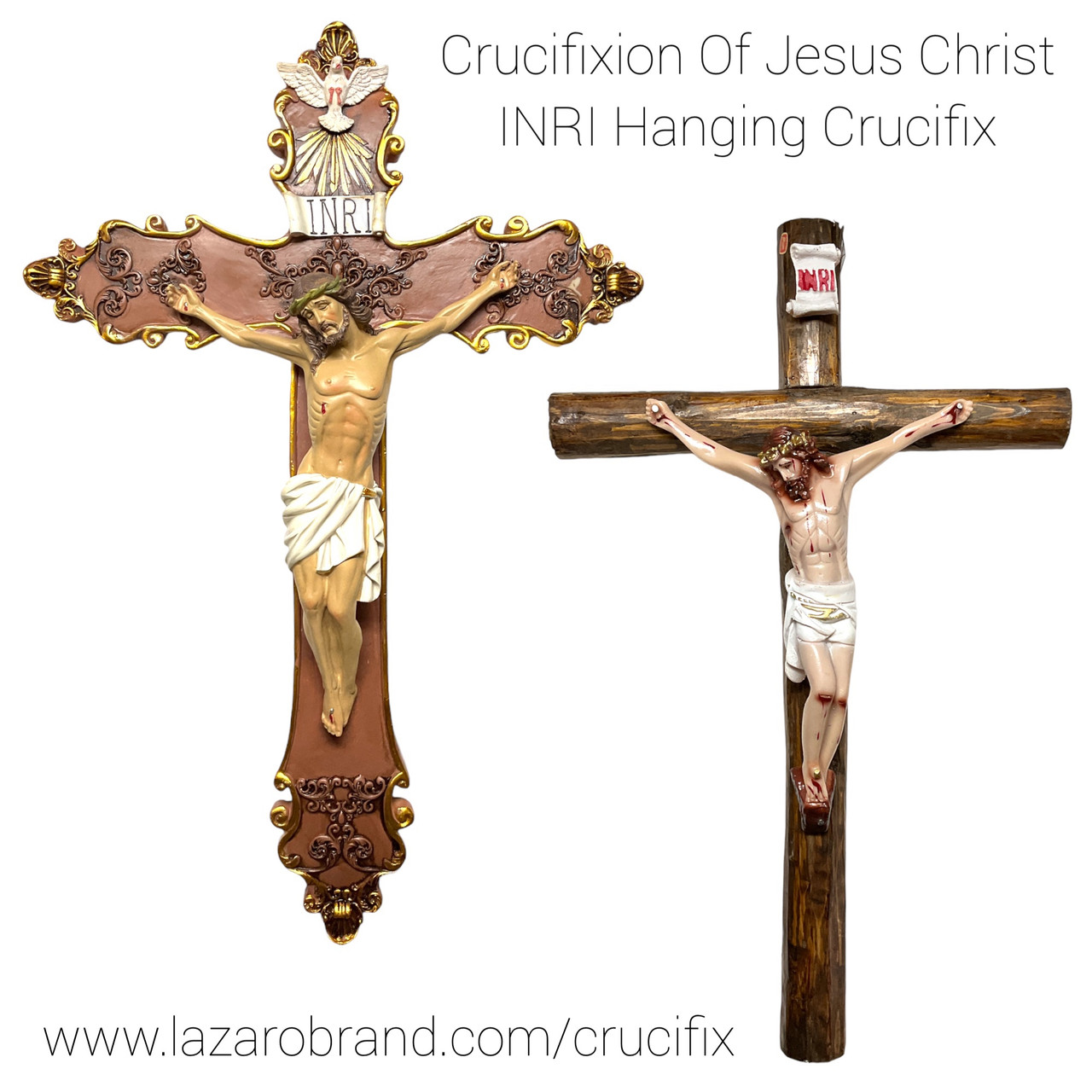 Crucifixion Of Jesus Christ INRI - Wall Mounted Wooden Crucifix ...
