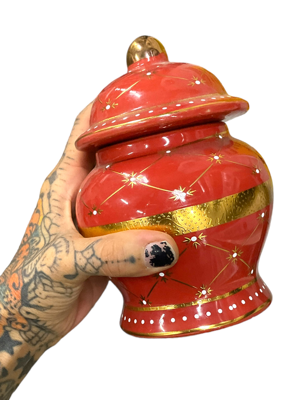Porcelain Offering Jar / Red with Golden Design / 6” / Sopera with Lid ...