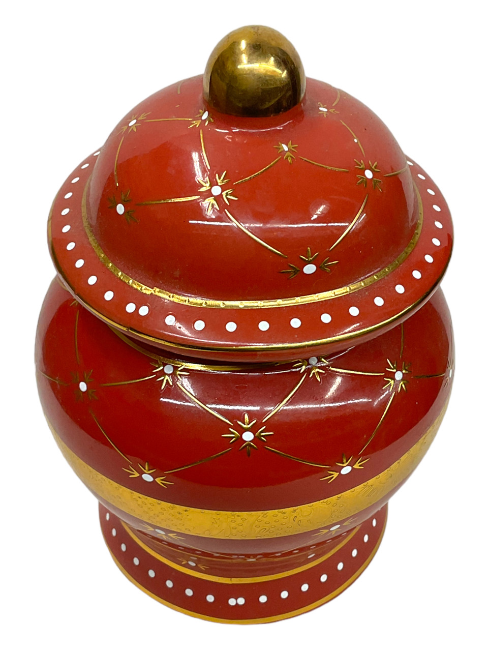 Porcelain Offering Jar (Sopera with Lid) - Red with Golden Design (6 ...
