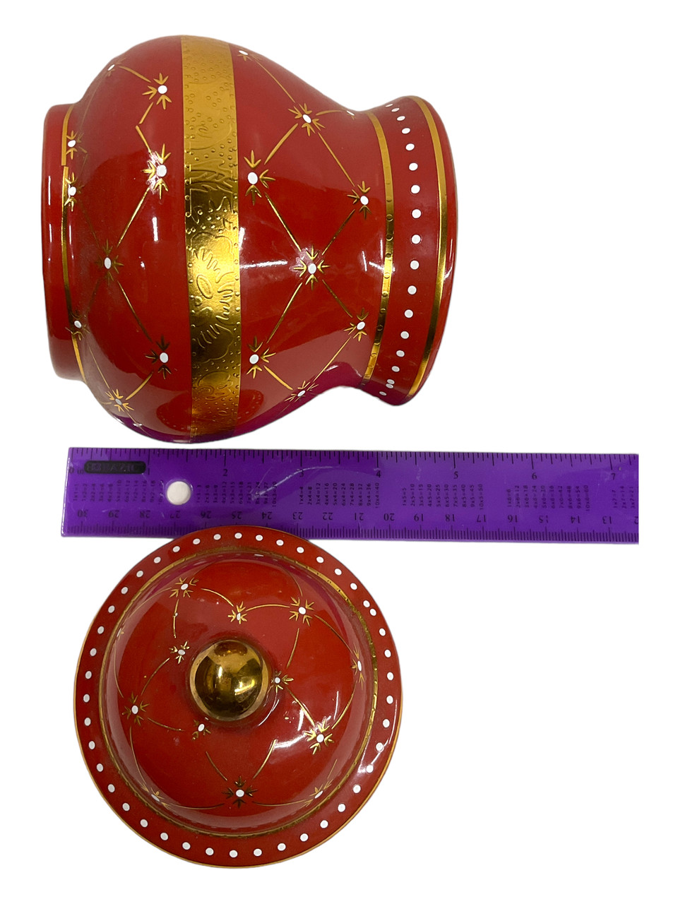 Porcelain Offering Jar / Red with Golden Design / 6” / Sopera with Lid ...