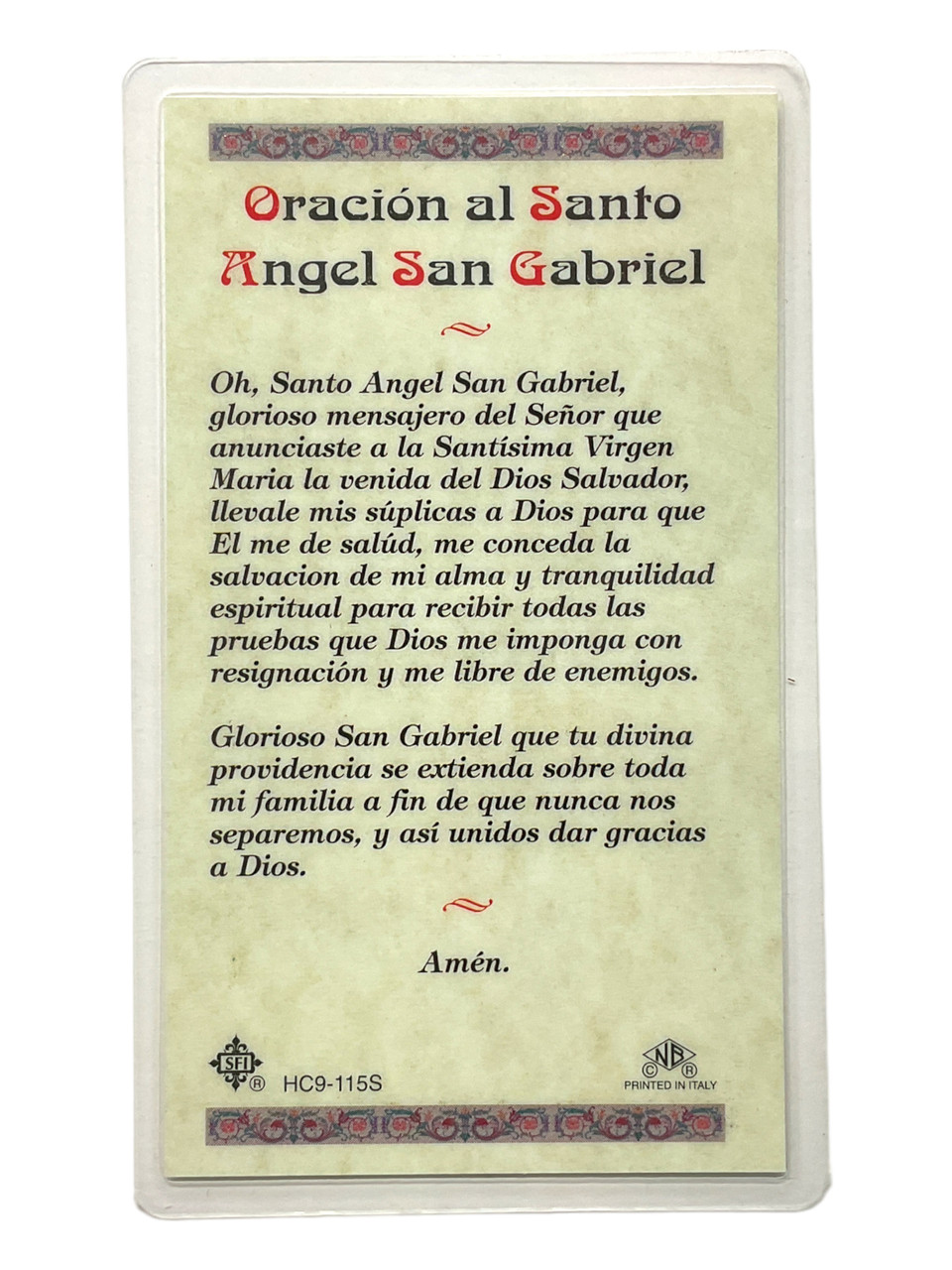 Santo Ángel San Gabriel Laminated Prayer Card: Communication ...