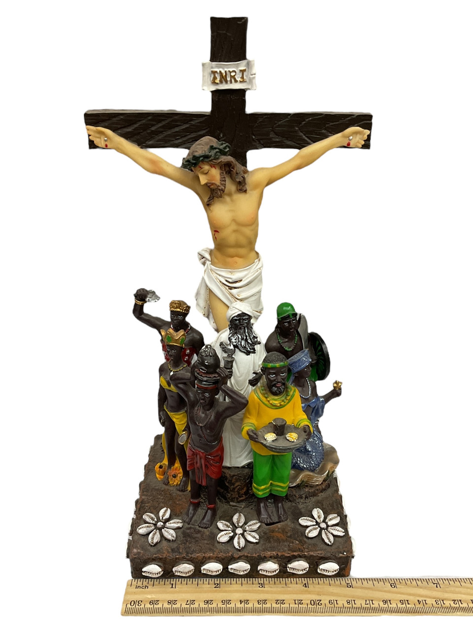 Divine Unity: 7 African Powers & Jesus Christ Crucifixion Statue (12")