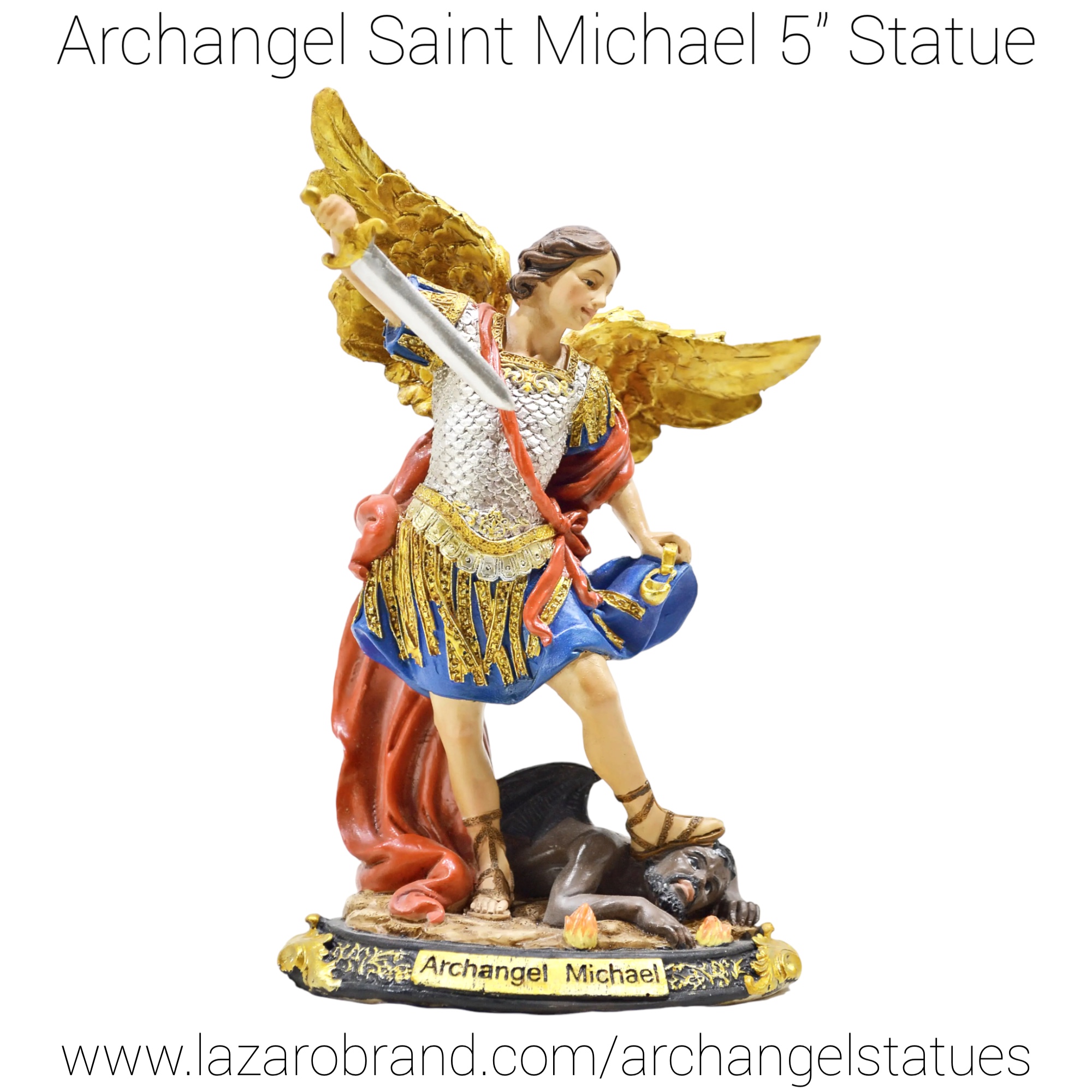 Archangel Saint Michael Statue - Blue & Red (5”) - Botanica San Lazaro