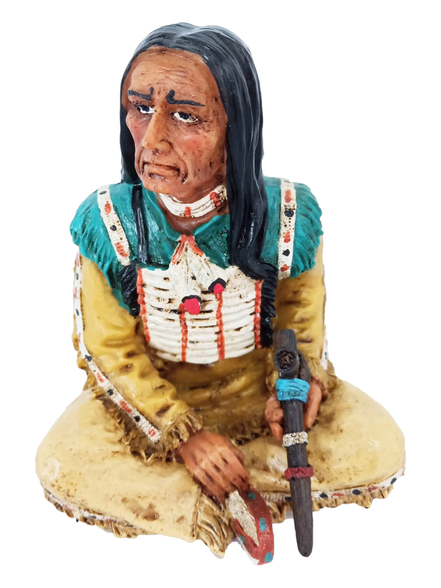 Native American Indian Elder Statue: Holding Peace Pipe (5.5 ...