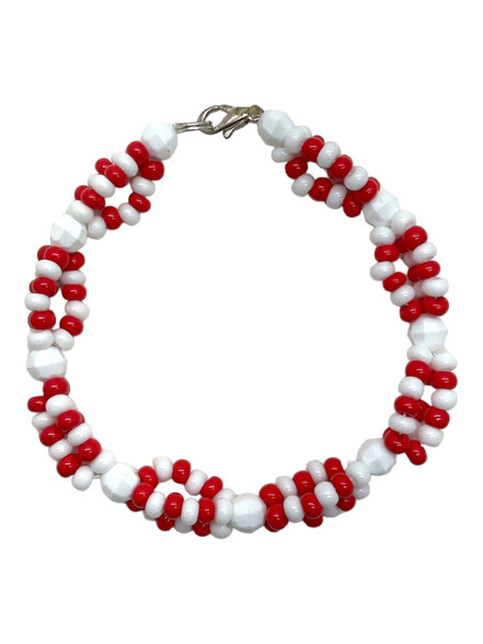 Orisha Shango (Chango) Fancy Eleke Bead White And Red Clasp Bracelet 8 ...