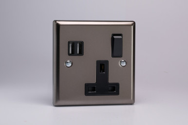 Varilight Pewter 1-Gang 13A Single Pole Switched Socket + 2x5V DC ...