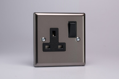 Varilight Pewter 13A Double Pole Switched Black Socket (1-2 Gang)