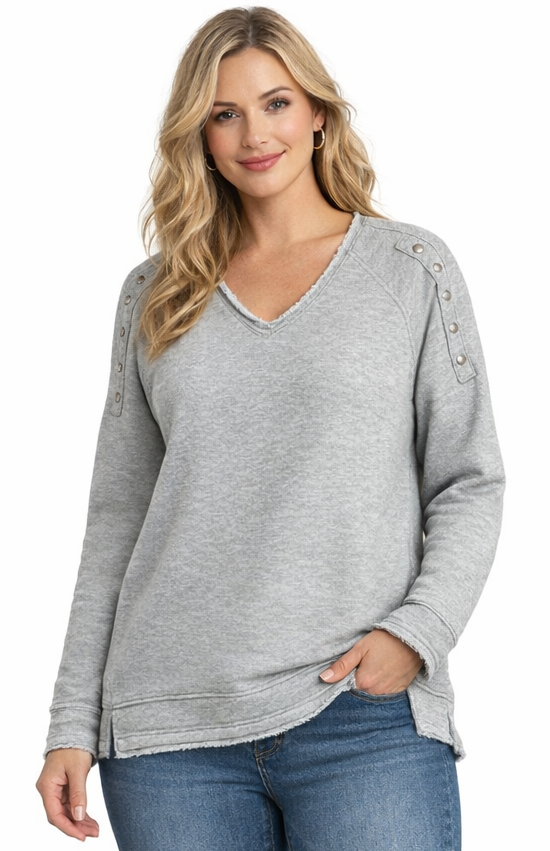 Style # 1723 - French Terry V-Neck Pullover with Snap Buttons ...