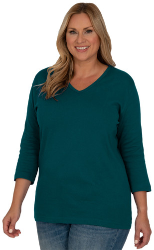 Style # 1707 - V-Neck 3/4 Sleeve Top (60/40 Blend) - Distinct Apparel