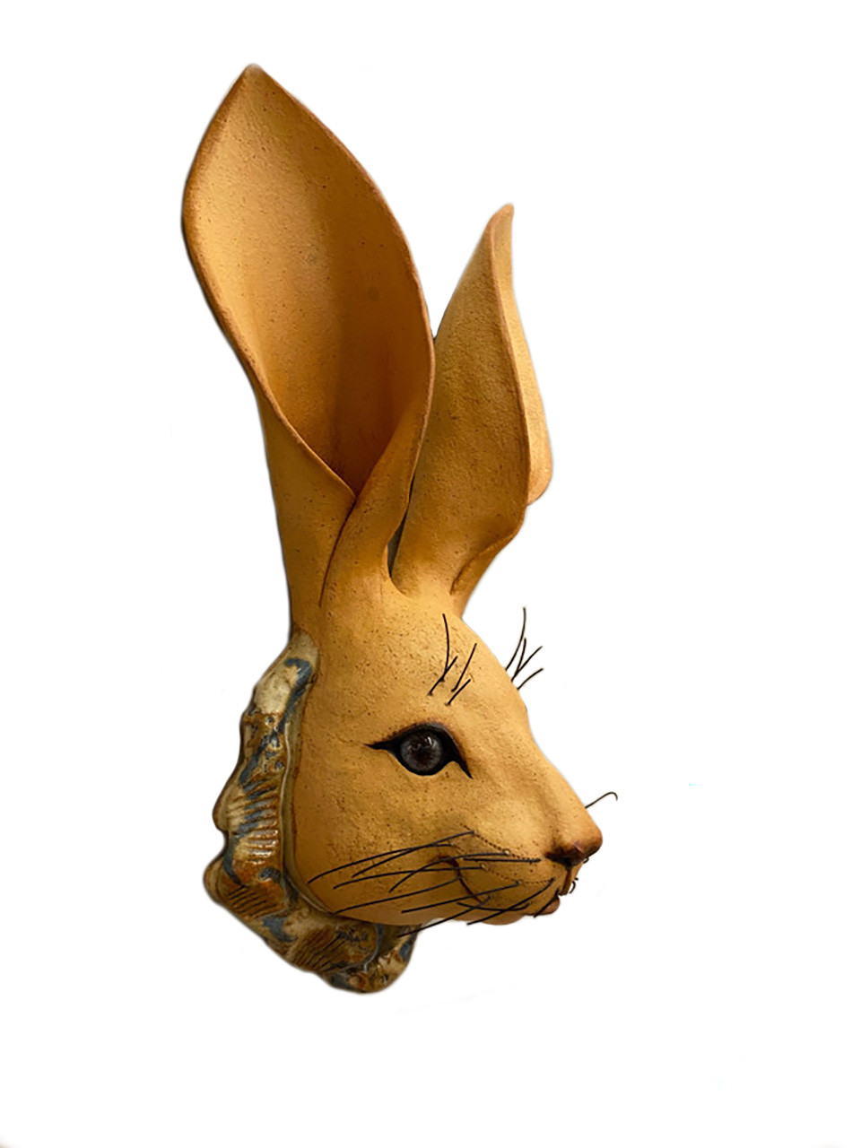 Hand sculpted ceramic wall mount rabbit head