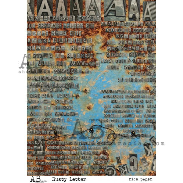 AB Studios Rusty Letter A4 Decoupage Rice Paper - TH Decor