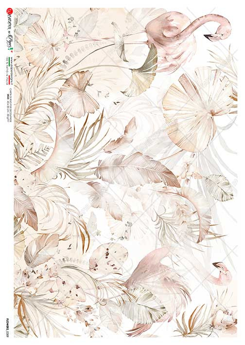 Paper Designs Rice Paper Soft Pink Tropicals Flower 0389 A4 Rice Paper