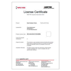 Software License: Sample Result Manager - SPC Plug-in-SPECTRO ...